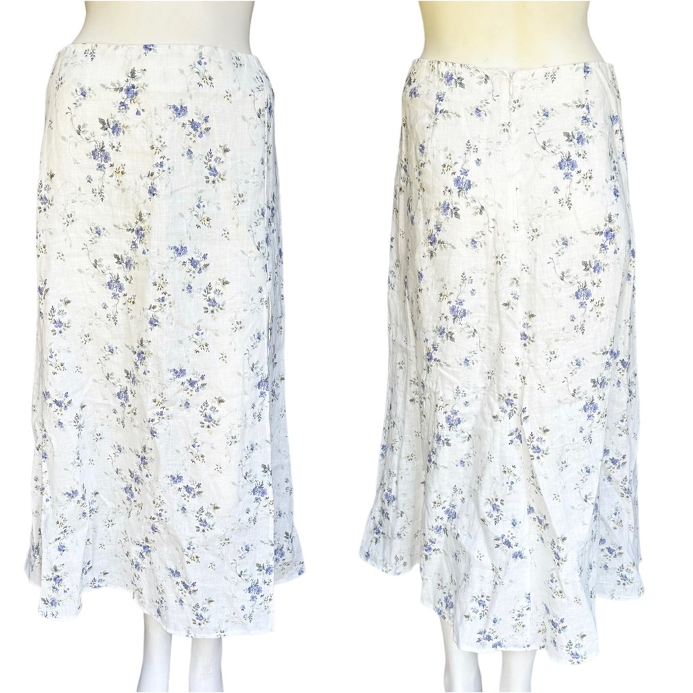 Reformation Laurie 100% Linen White & Blue Floral Pri… - Gem